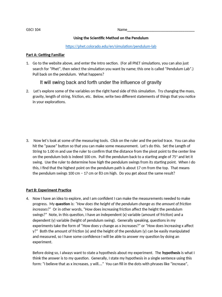 Scientific Method Using The Pendulum | PDF | Pendulum | Experiment