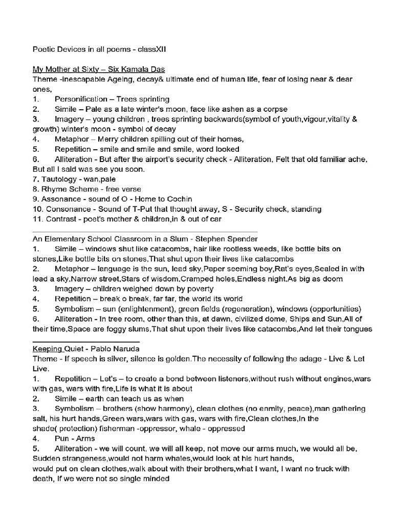 CLASS XII -Poetic Devices | PDF