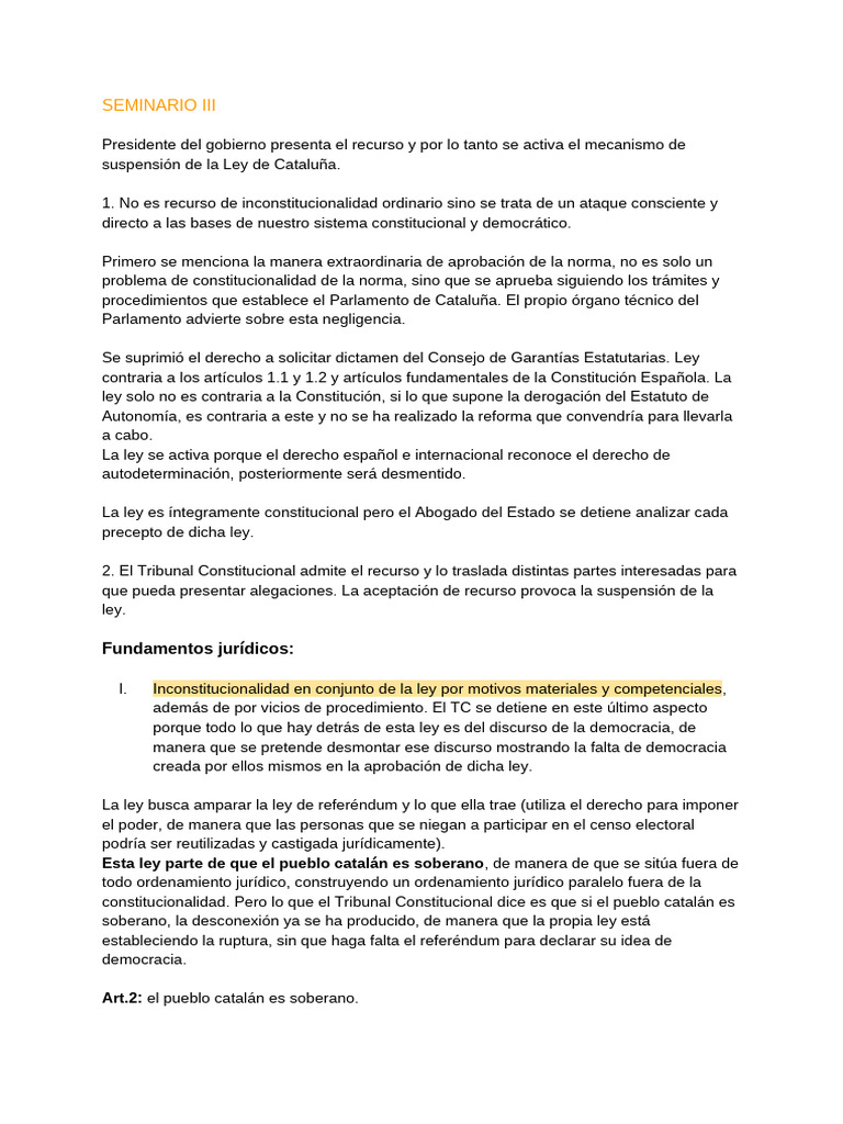 Seminario III | PDF | Constitución | Autodeterminación