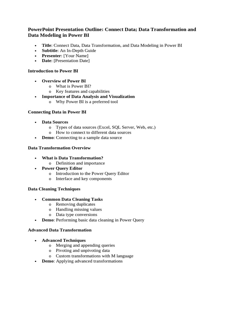 PowerPoint Presentation Outline Power BI (1) | PDF | Data | Data Model