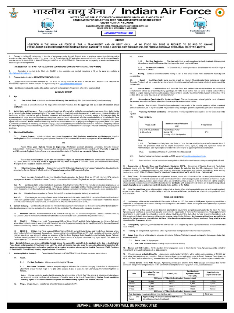 Advt Agniveervayu 01 of 27-1 | PDF | Visual Acuity