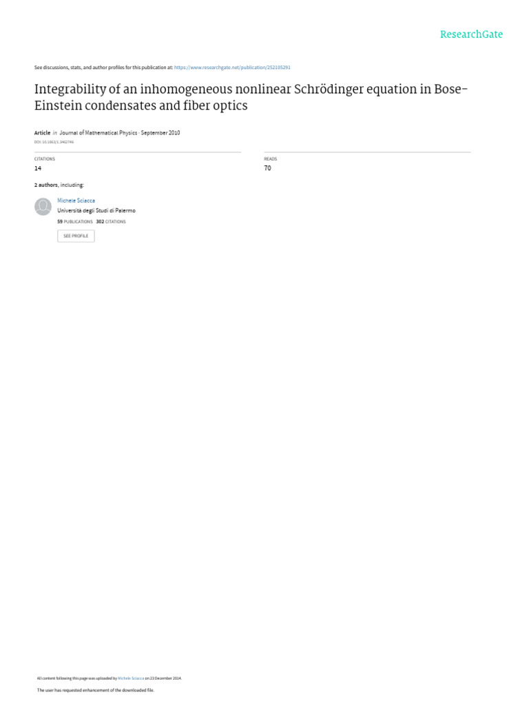 Integrability of An Inhomogeneous Nonlinear Schrodinger | PDF ...