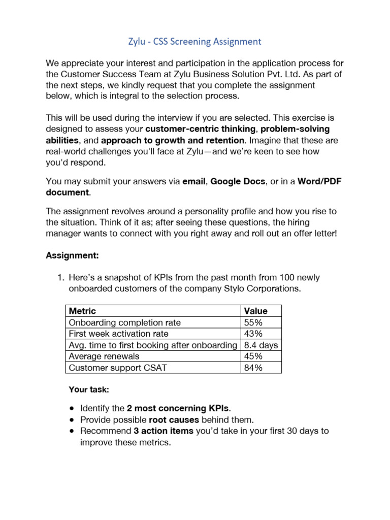 CSS Screening Assignment | PDF | Customer Satisfaction | Business