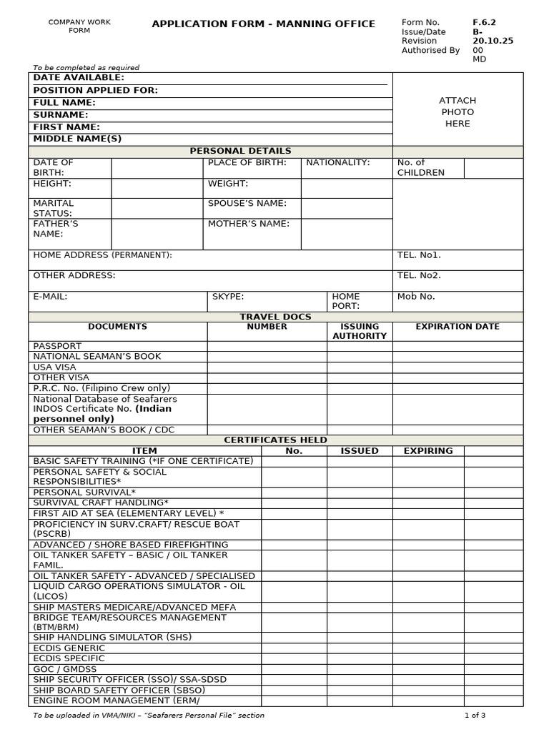 f.6.2 Application Form Manning Agent Issue B_20.10.25 | PDF | Freight ...