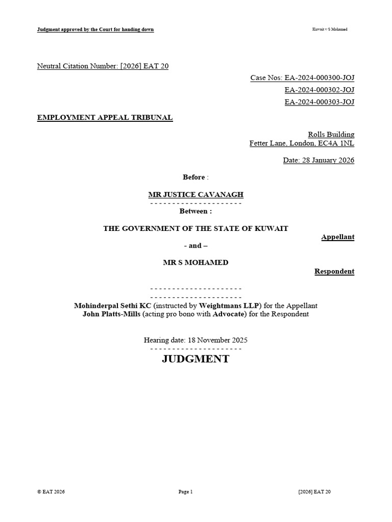 The Government of The State of Kuwait V S Mohamed - (2026) EAT 20 | PDF ...