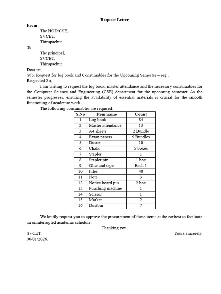Consumables List Jan2026-CSE | PDF