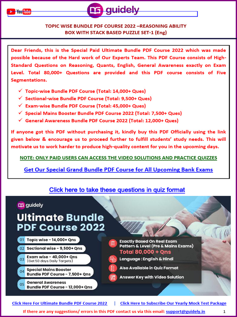 Box with stack based puzzle set -1 (Prelims) | PDF