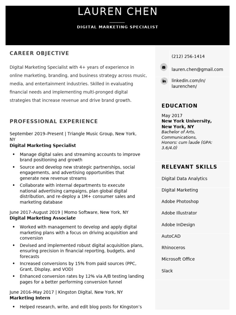 Corporate Modern Resume Template Black | PDF | Résumé | Digital Marketing