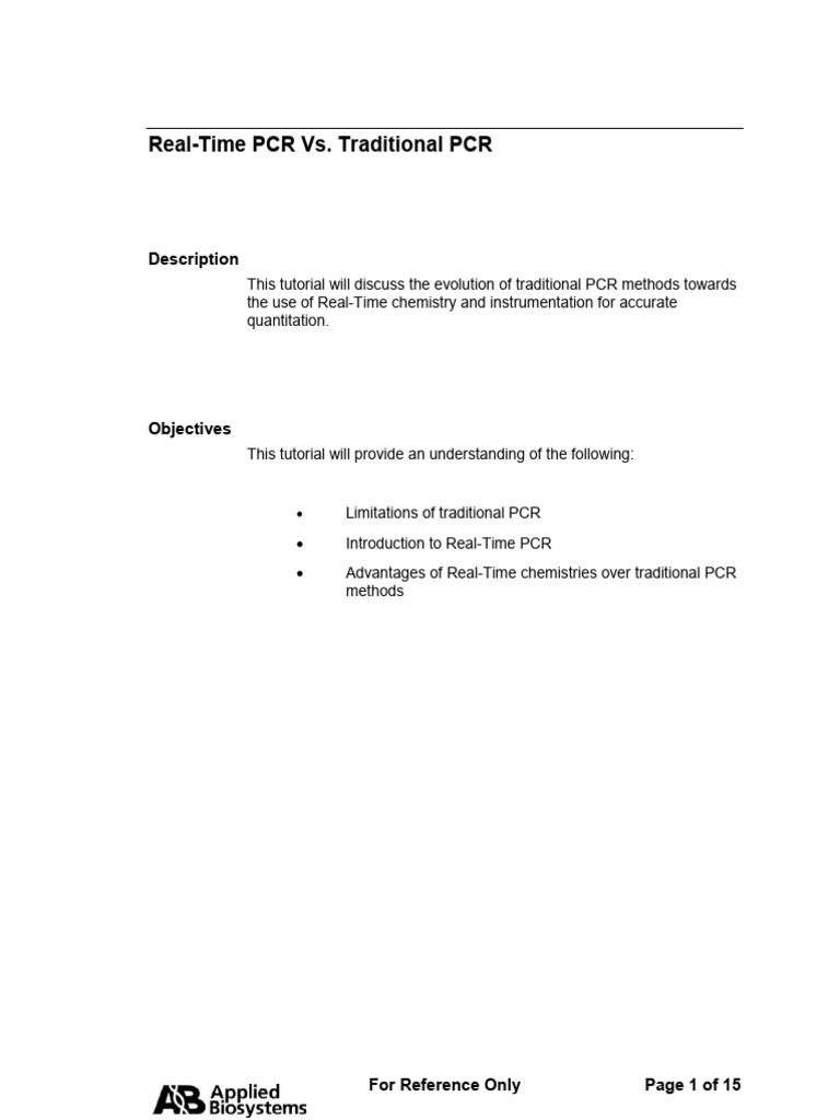 Traditional PCR | PDF | Polymerase Chain Reaction | Real Time ...