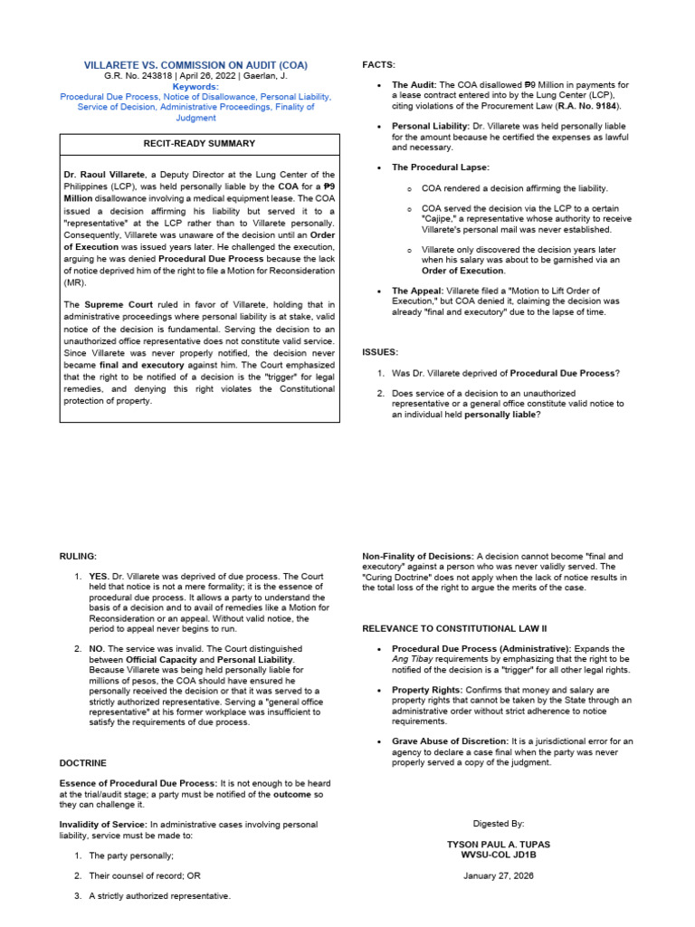 Villarete vs. Commission On Audit (Coa) | PDF | Due Process | Justice