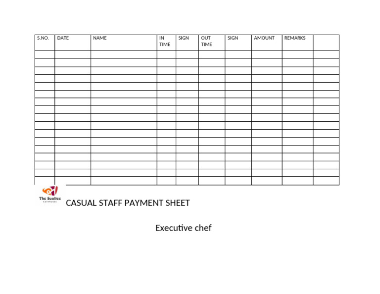 Casual Staff Payment Sheet | PDF