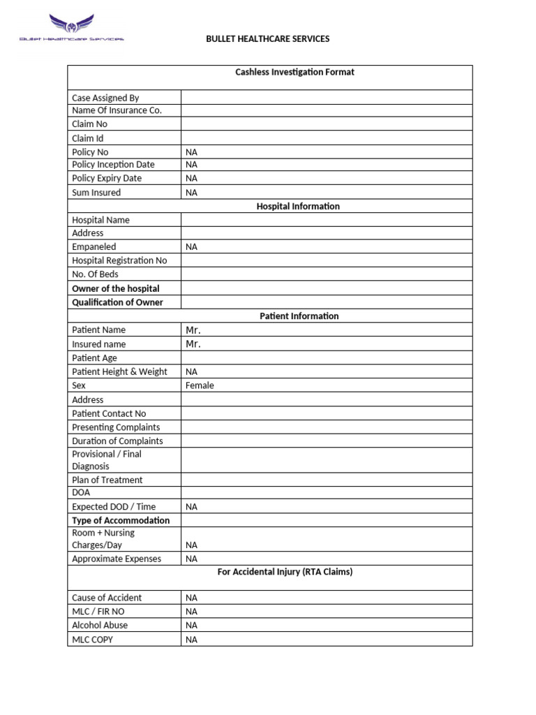 New Cashless Report FOrmat | PDF | Hospital | Health Care