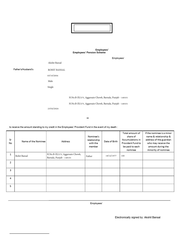 PF Nomination Declaration Form | PDF | Pension | Justice