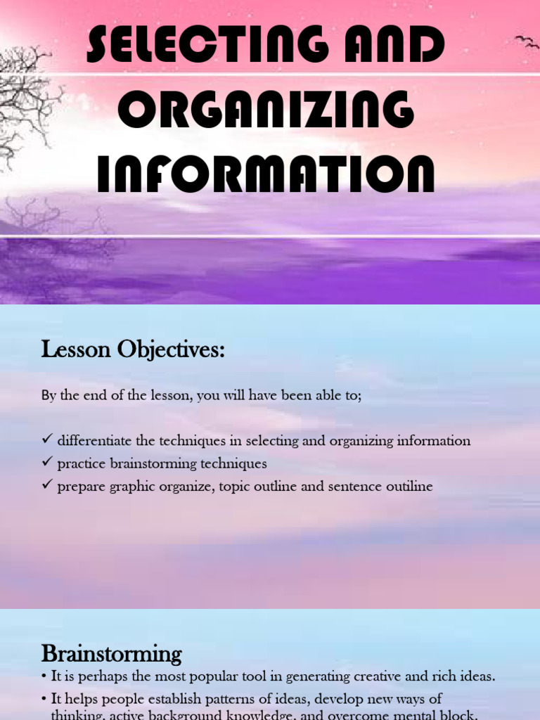 Selecting and Organizing Information Lesson 3 | PDF | Brainstorming ...