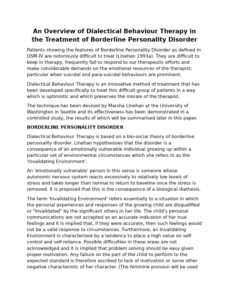 DBT | PDF | Dialectical Behavior Therapy | Borderline Personality Disorder