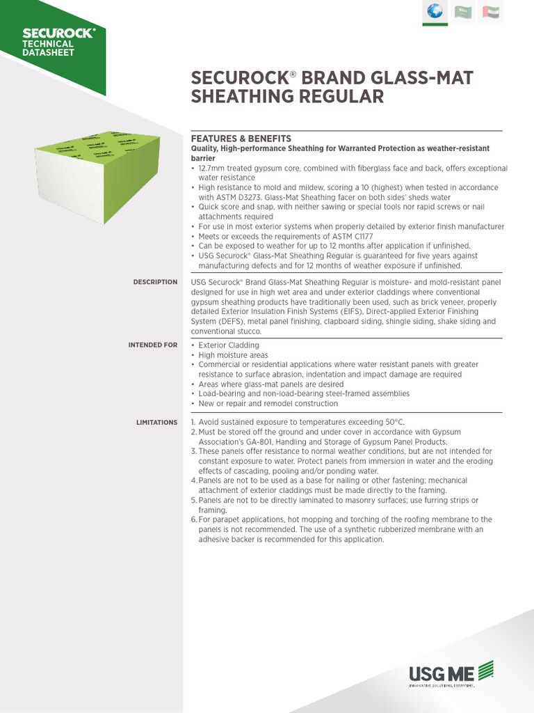 Securock™ Brand Glass-Mat Sheathing Regular Ref PB-TDS023-3 | PDF ...