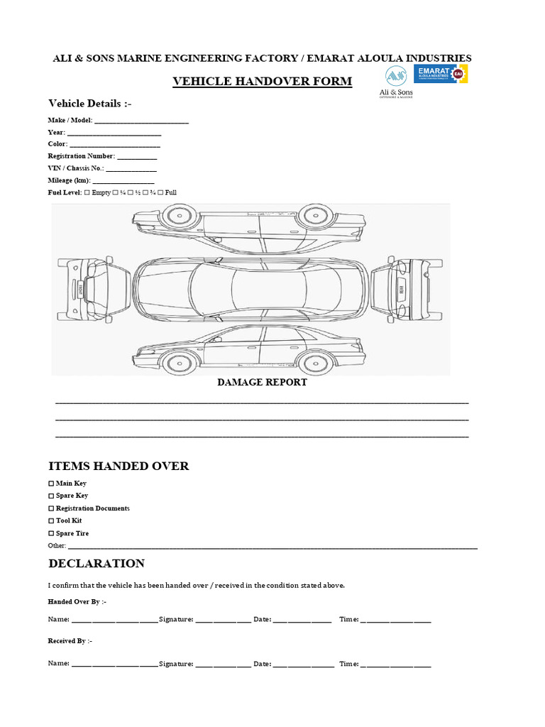 Form Vehicle Handover | PDF