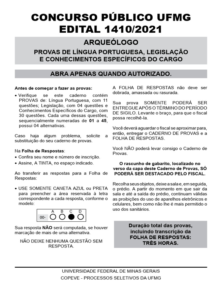 2021 Arqueólogo Prova - Banca Copeve - Ufmg | PDF | Museu | Museologia