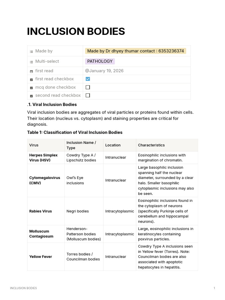 Inclusion Bodies -1 | PDF | White Blood Cell | Anatomy