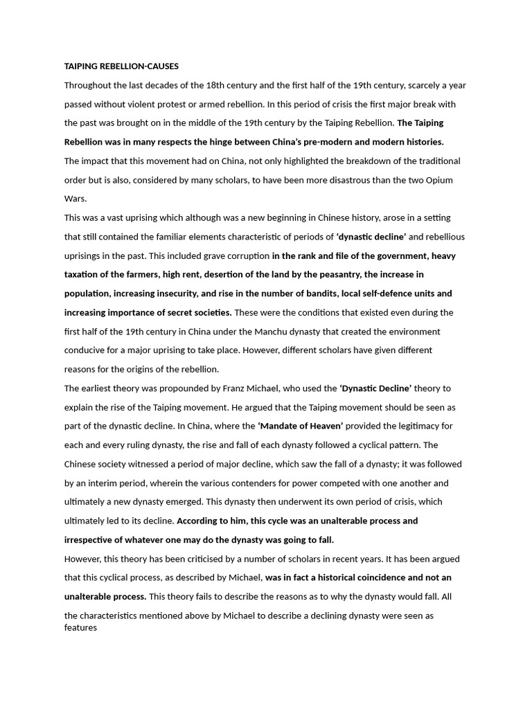 Taiping Rebellion Causes | PDF | Qing Dynasty | Peasant