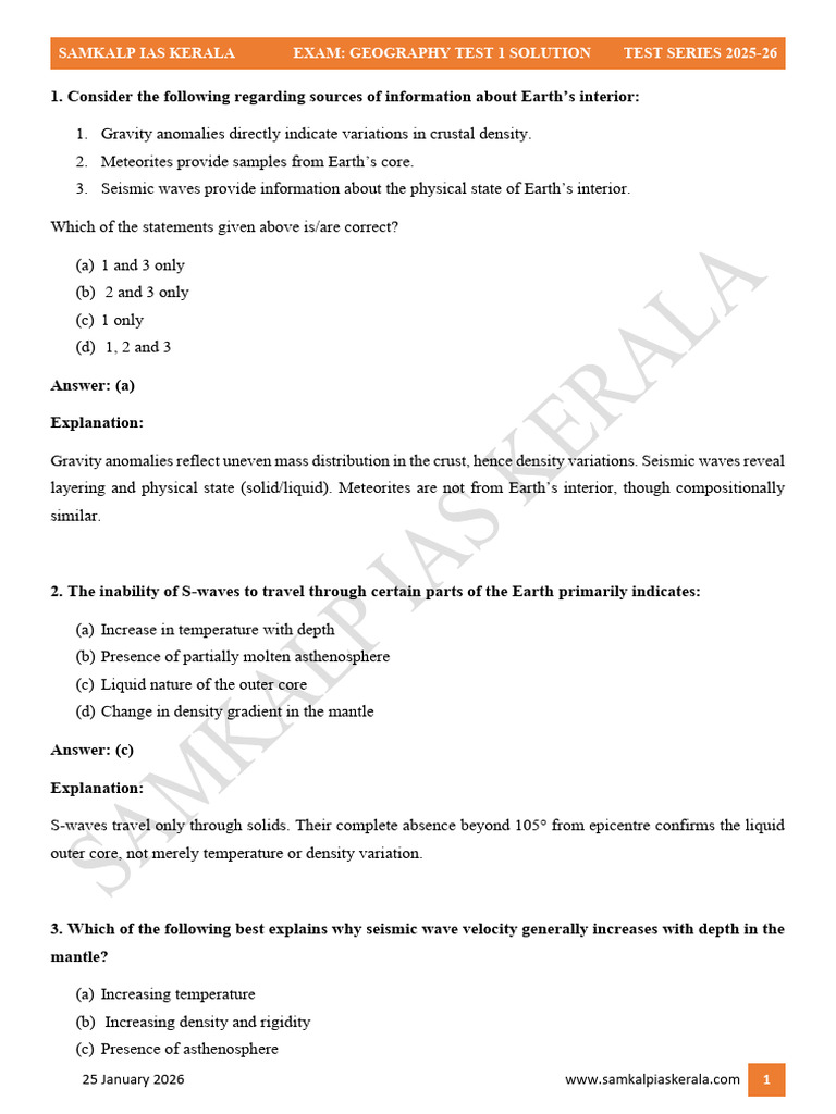 Geography Test 1 Solution | PDF | Continental Shelf | Seabed