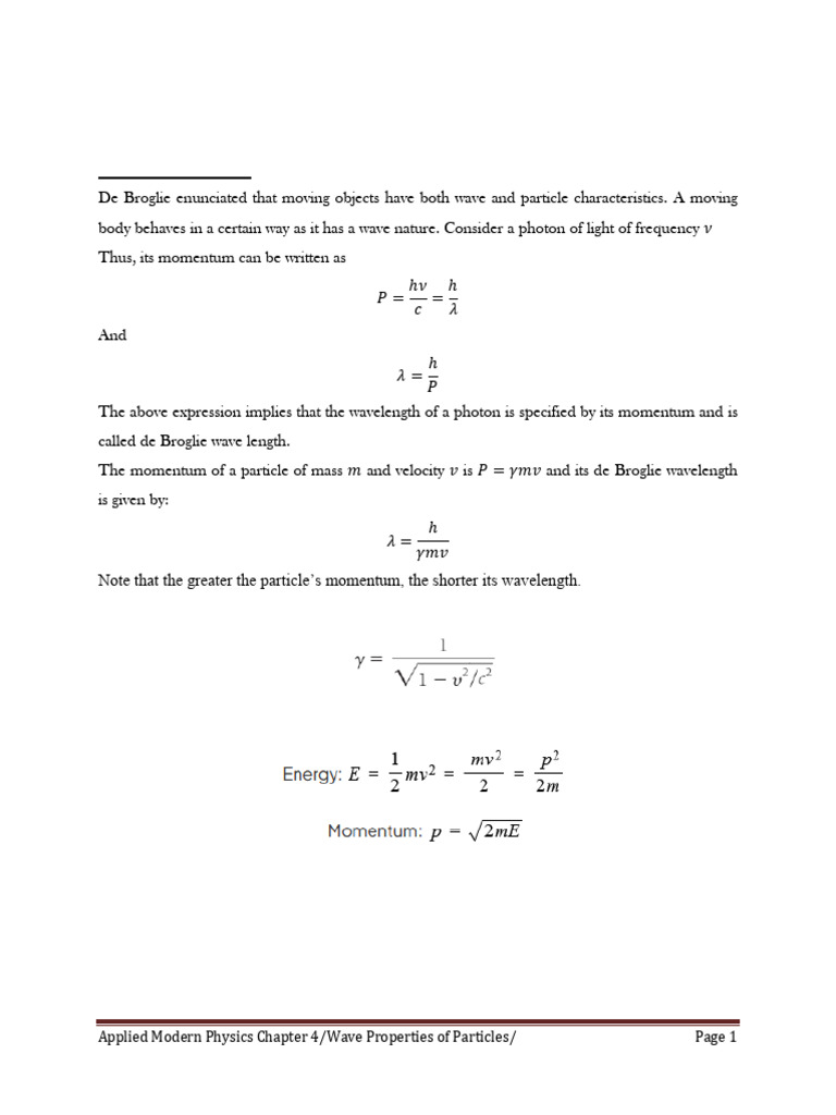 Applied Modern Physics CH4 (Wave Properties of Particles) | PDF | Waves ...