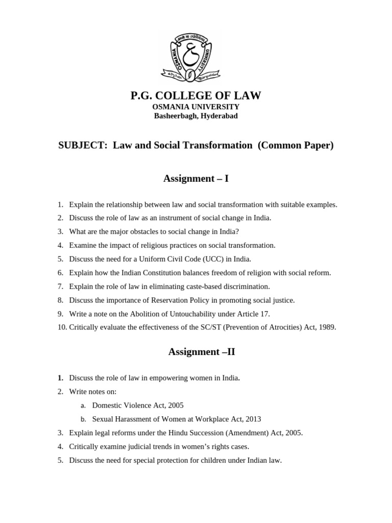 PGCL _Assignments -Law and Social Transformation | PDF | Justice ...