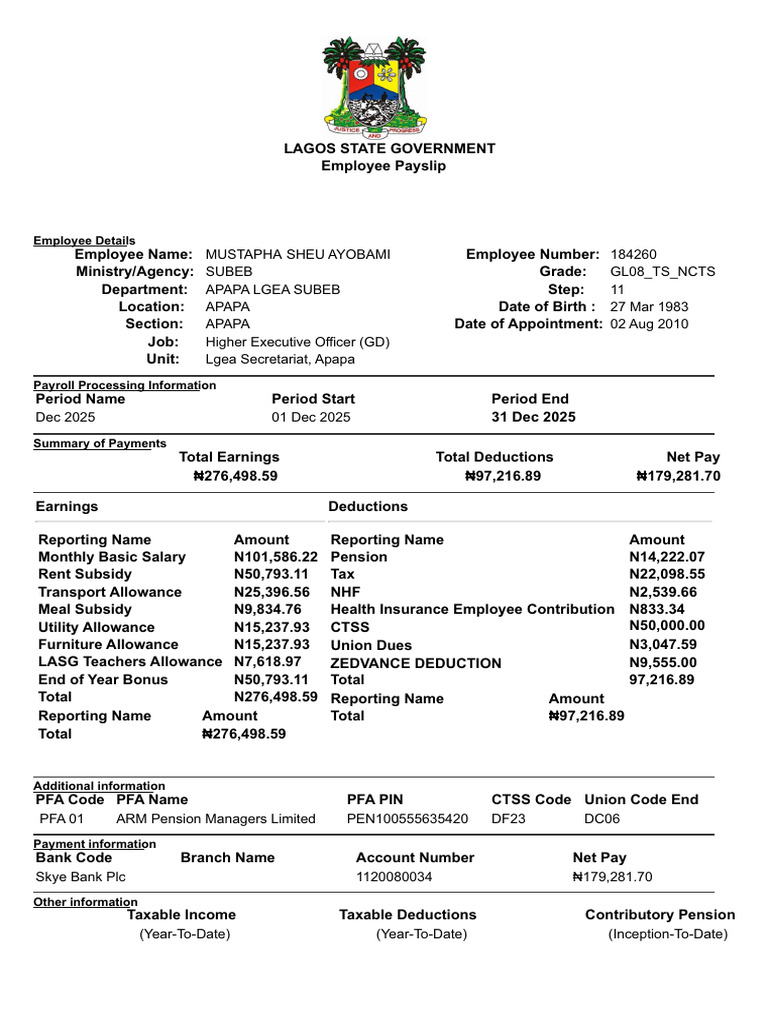 MUSTAPHA SHEU AYOBAMI _Dec_2025 | PDF | Payroll | Employment Compensation