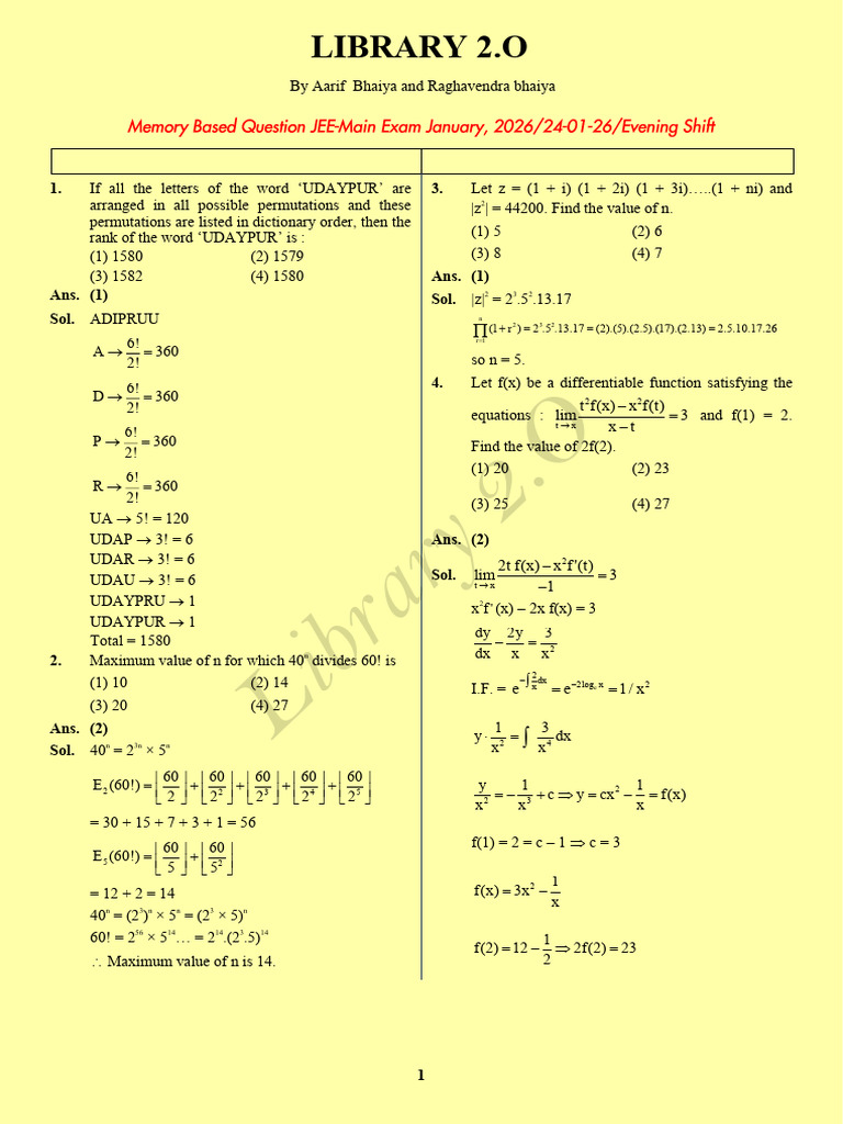 24 Jan - Shift 2 - 260125 - 211245 | PDF | Mathematics | Mathematical ...