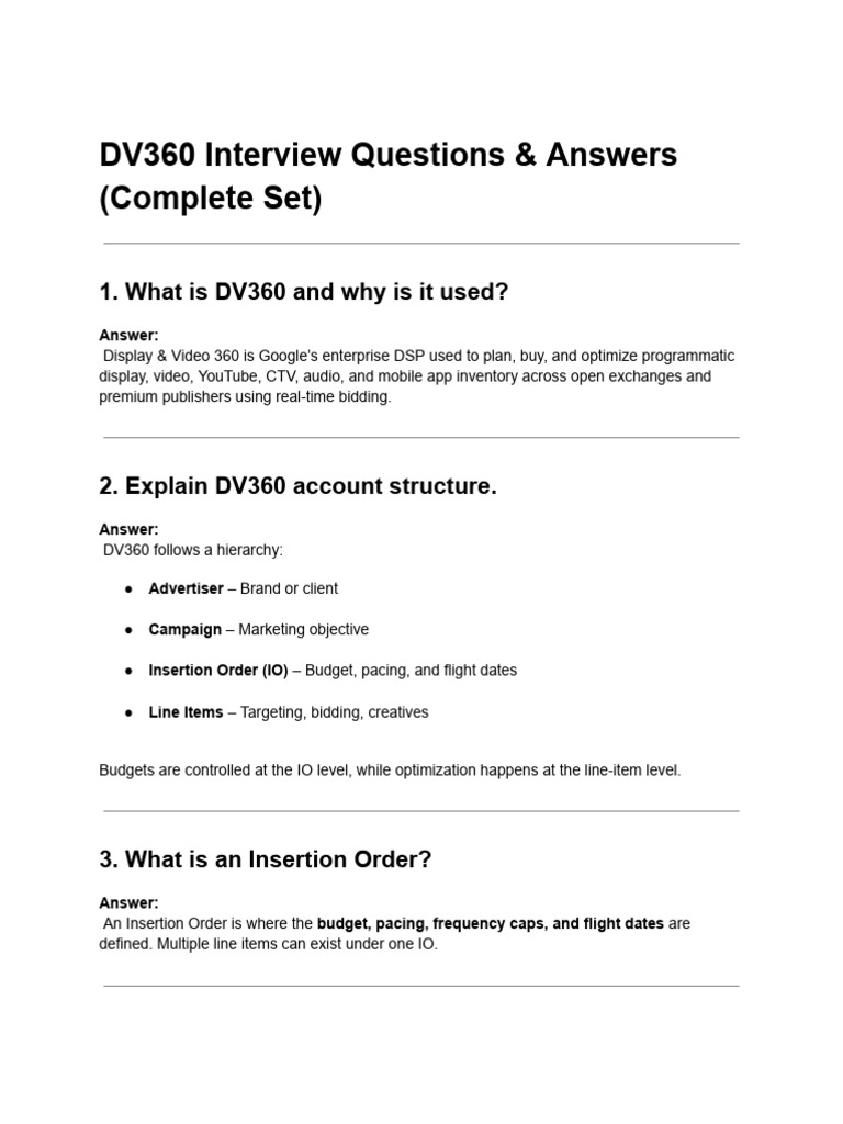 DV360 Interview Questions & Answers (Complete Set) | PDF | Marketing ...