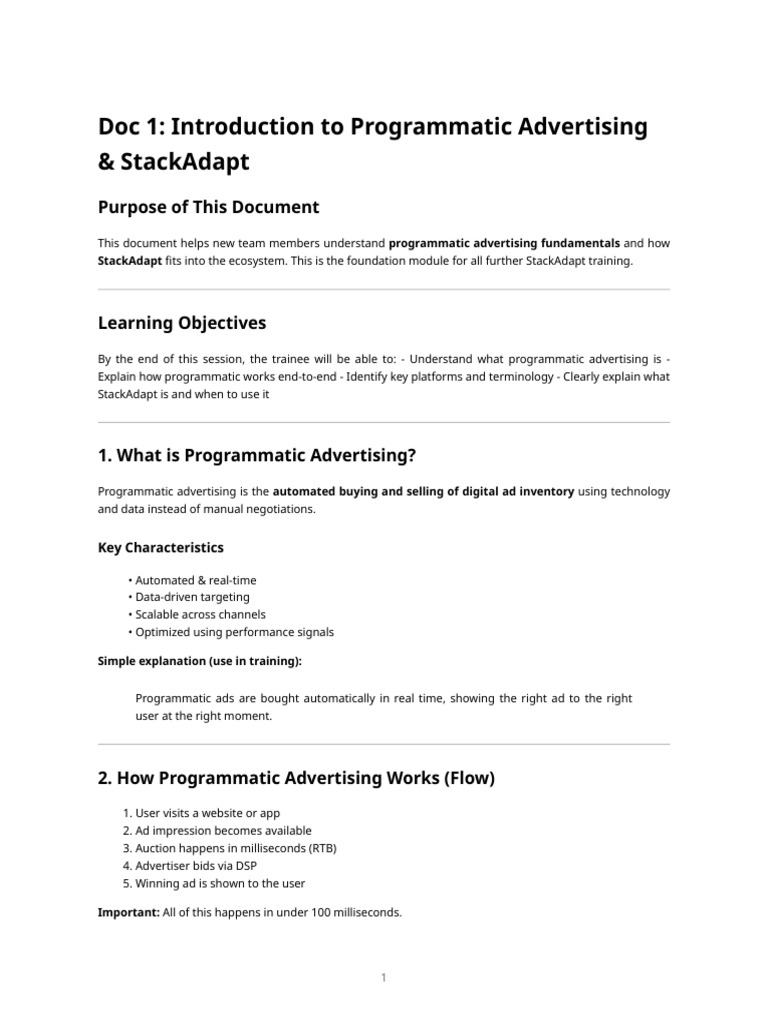Doc 1 – Introduction to Programmatic Advertising & Stack Adapt | PDF ...
