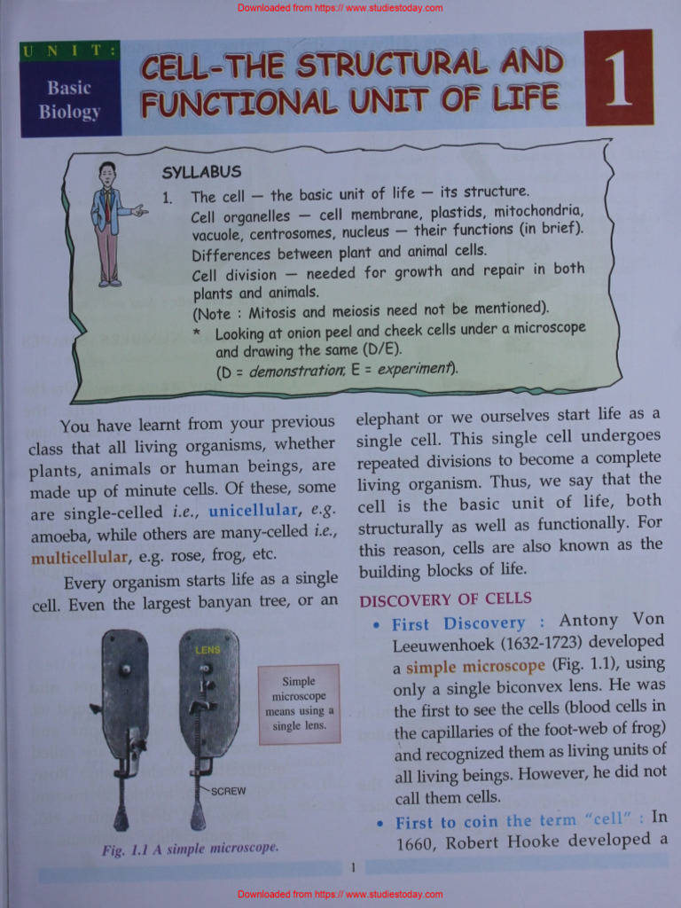 ICSE Class 7 Biology Chapter 01 Cell the Structural and Functional Unit of Life | PDF