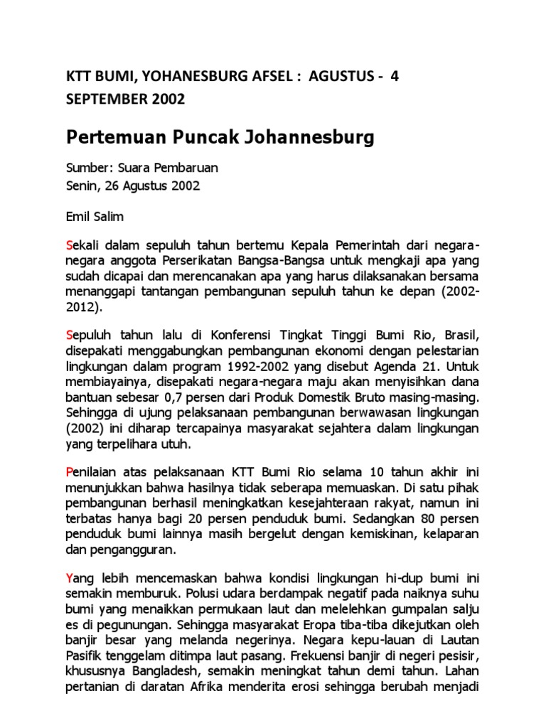 KTT Bumi Yohanesburg 2002 | PDF | Ilmu Sosial