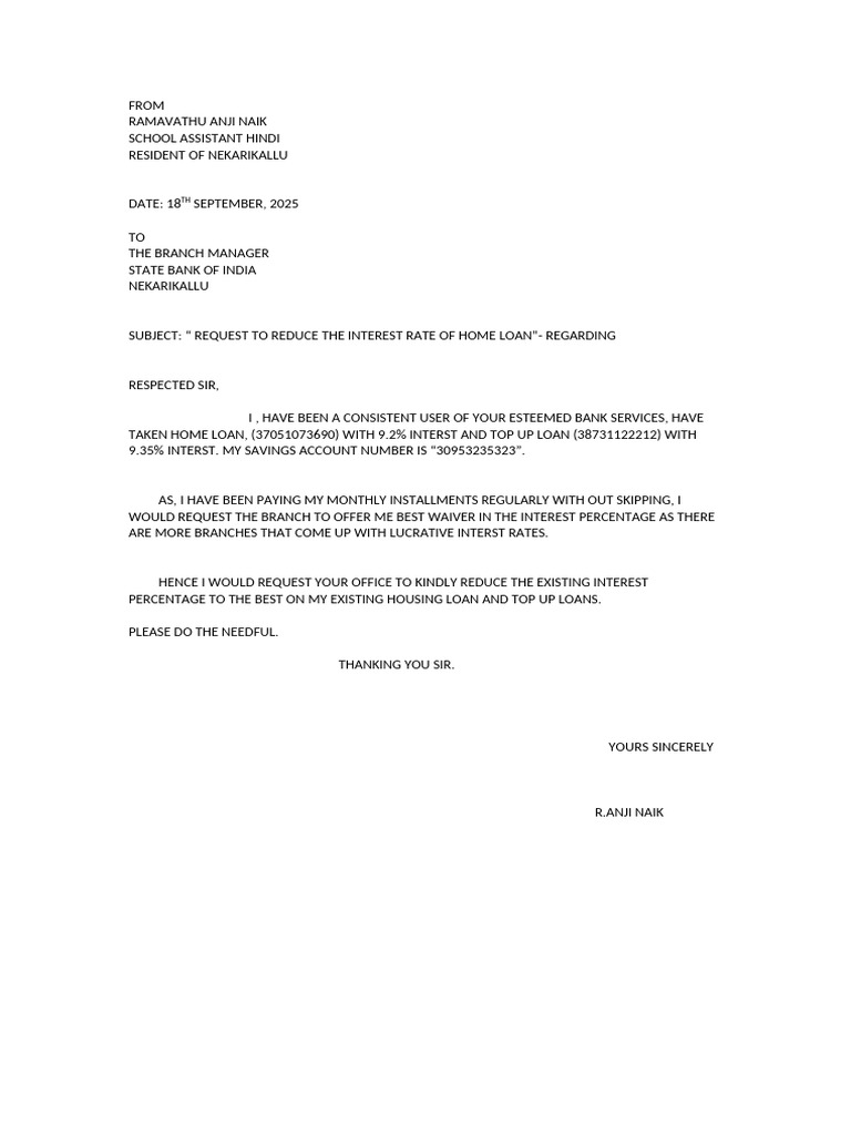 Anji Naik Interst Reduction Letter | PDF