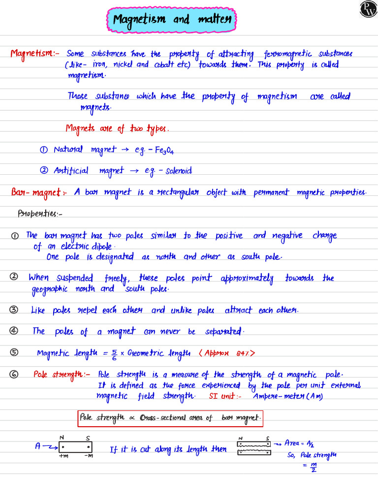 Magnetism and Matter Handwritten Notes Physics by Manish R | PDF ...