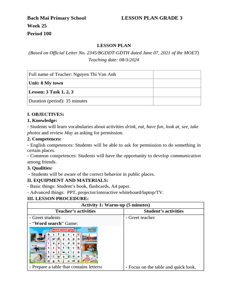 98.Unit 8 - Lesson 3 - Period 1_My Town | PDF | Lesson Plan | Human ...
