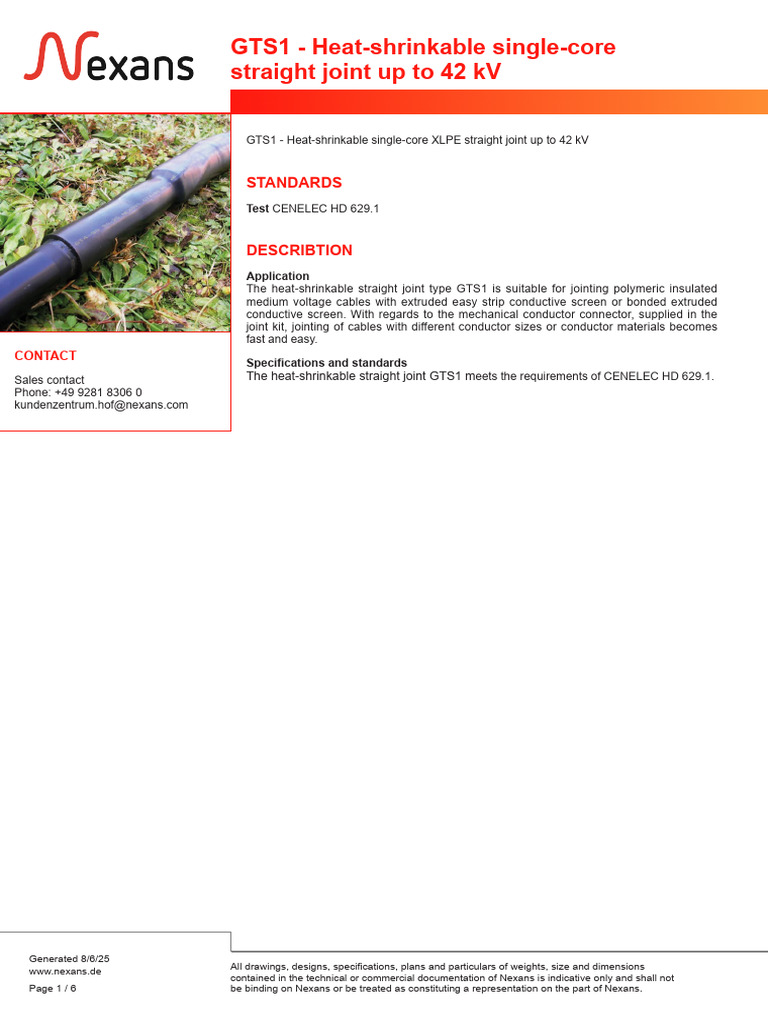 Nexans GTS1 Heat Shrinkable Single c... | PDF | Electrical Conductor ...