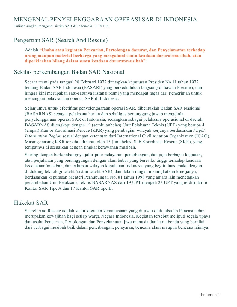 Mengenal Penyelenggaraan Operasi Sar Di Indonesia | PDF