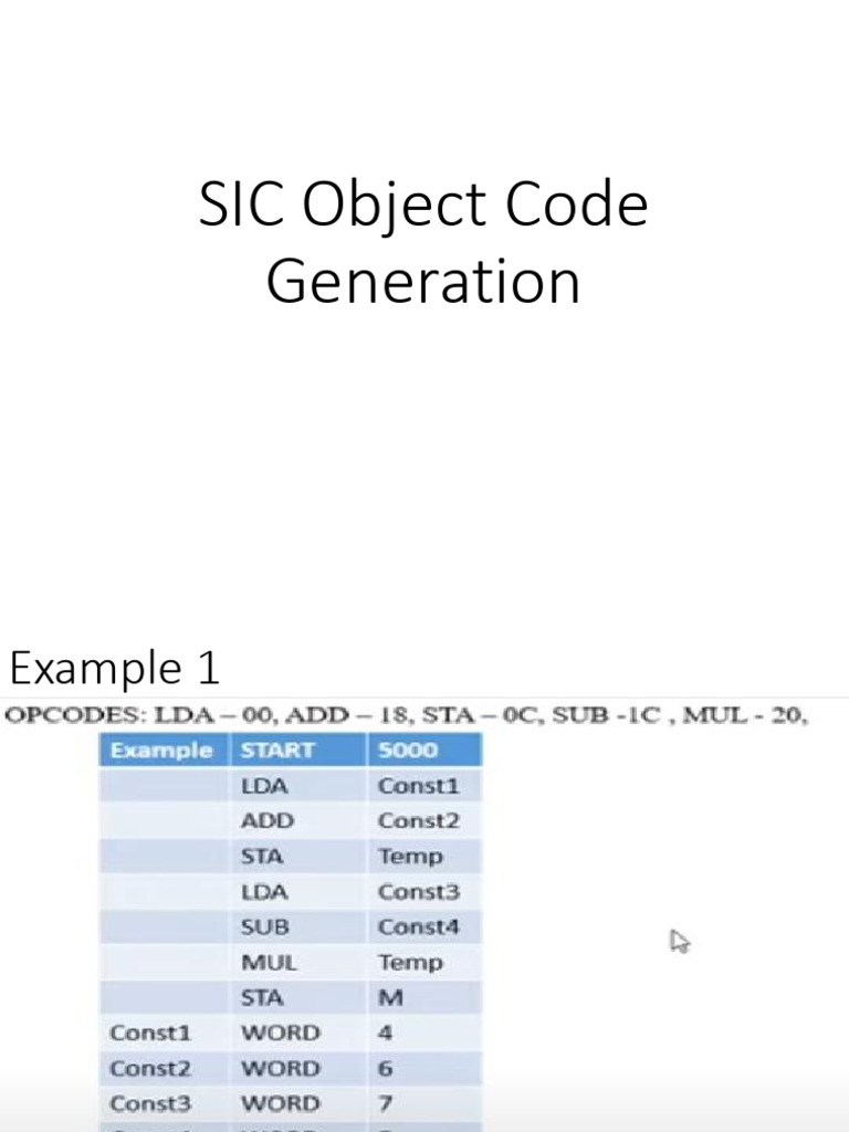 SIC Object Code Generation Examples | PDF