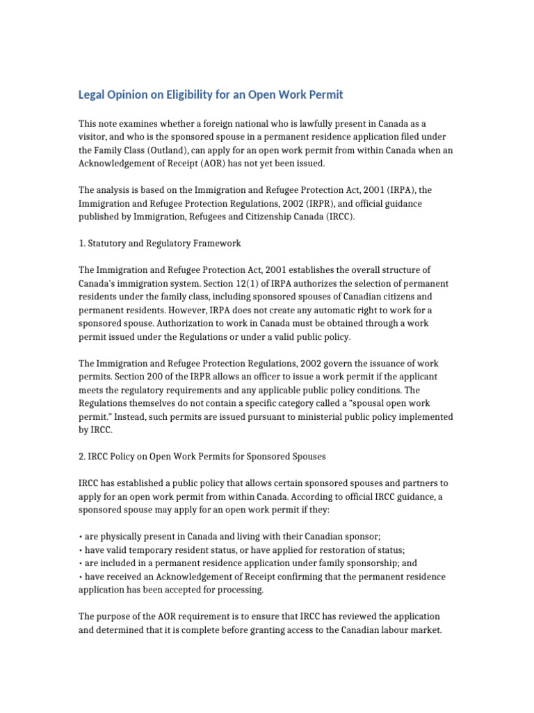 Legal Opinion Spousal Open Work Permit With Years | PDF | Globalization ...