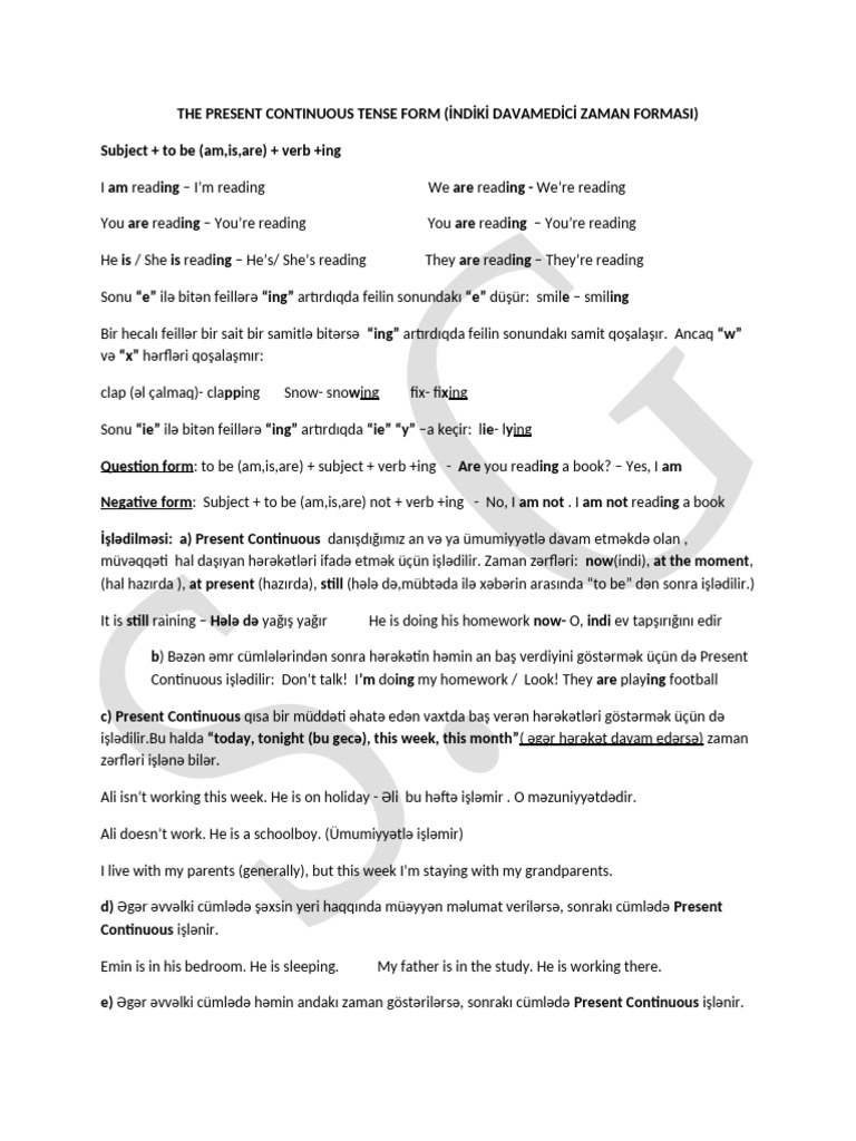 Present Continuous Tense Form | PDF