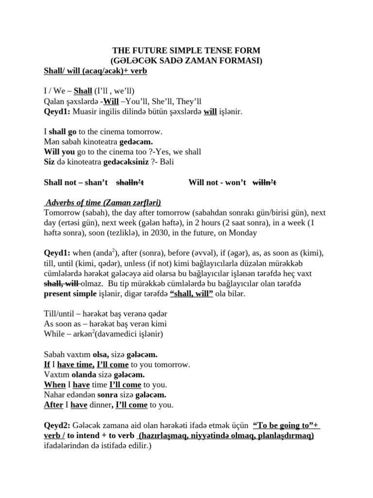 Future Simple Tense Form | PDF
