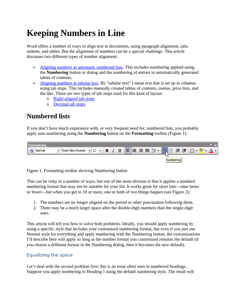WORD - Keeping Numbers in Line | PDF | Text