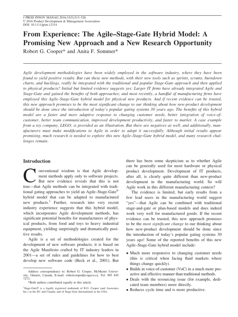 Suppl - The Agile–Stage‐Gate Hybrid Model A Promising New Approach and ...