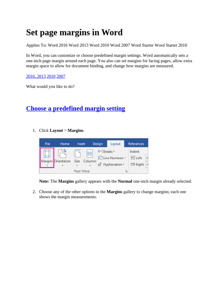 WORD - Set Page Margins in Word | PDF | Page Layout | Publishing