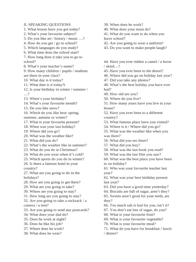 Flyers Speaking Questions | PDF | Meal