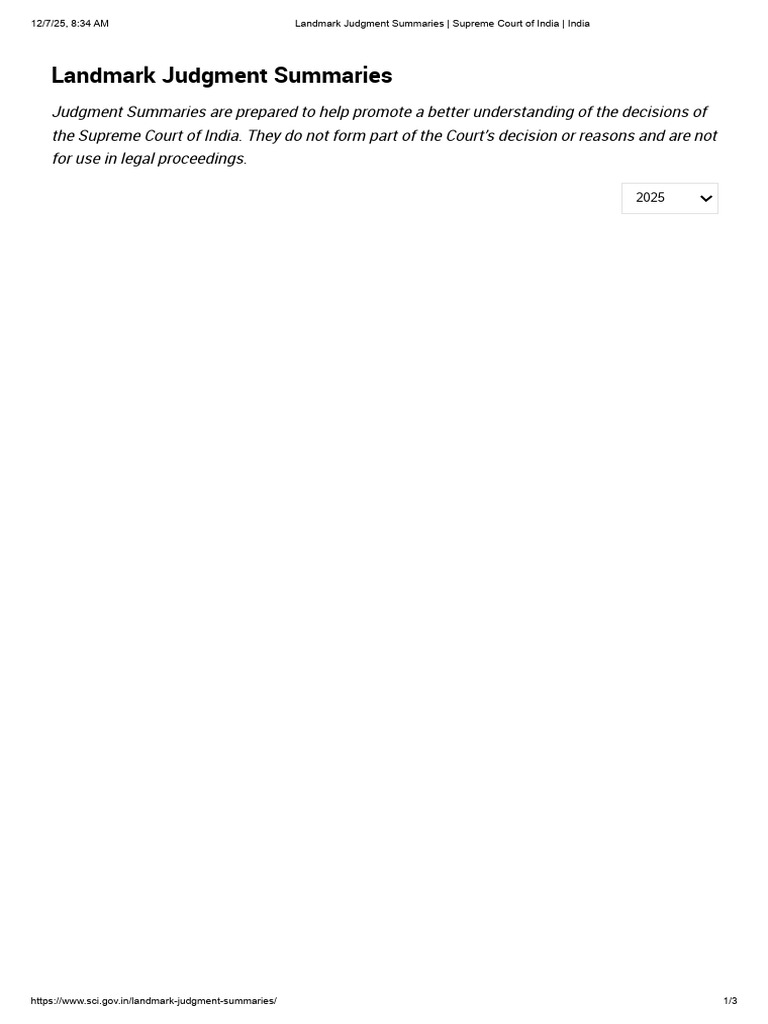 Landmark Judgment Summaries - Supreme Court of India - India | PDF ...