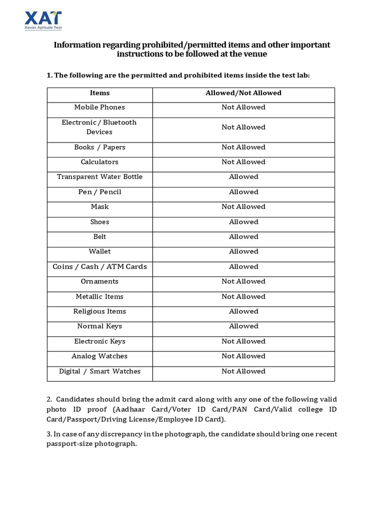 Information About Prohibited and Permitted Items | PDF | Identity Document