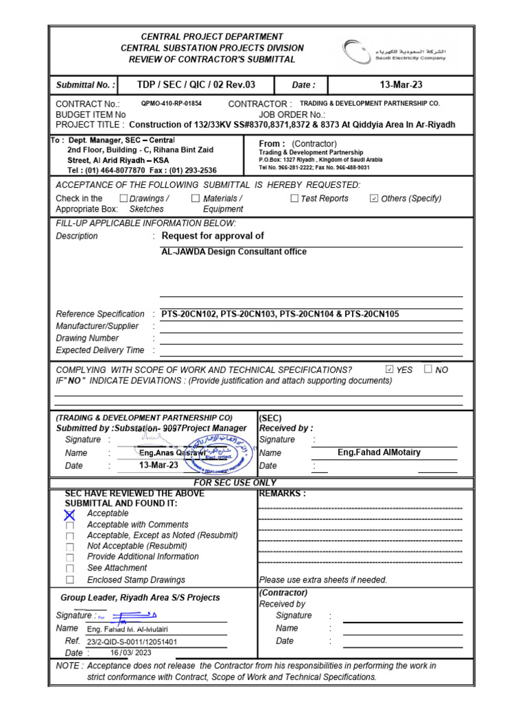 Subcontractor For Design - Approval | PDF | Specification (Technical ...
