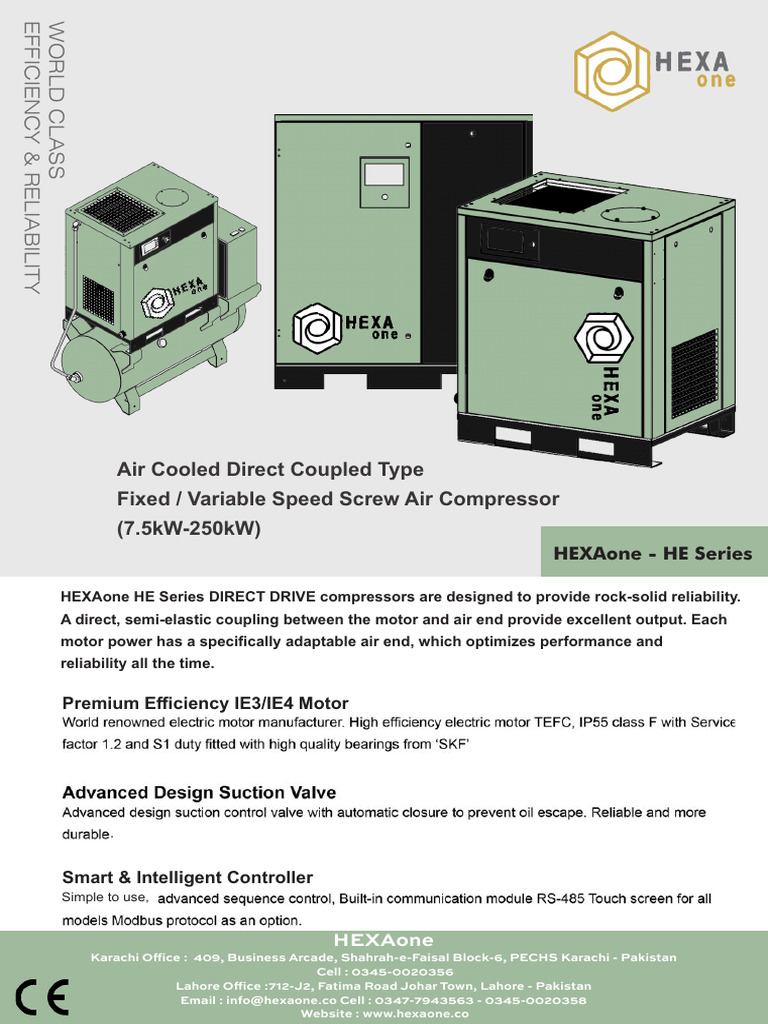 HEXAone Oil Injected Screw Air Compressors | PDF